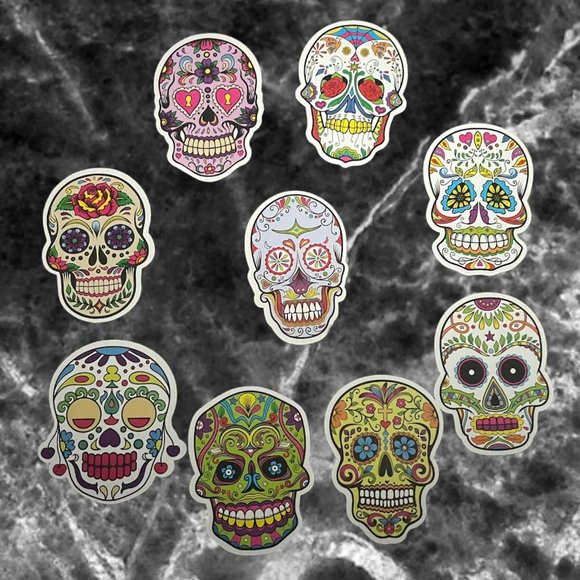Design | Sugar Skulls Sticker Pack 9 9 Assorted Sugar Skull Stickers ...